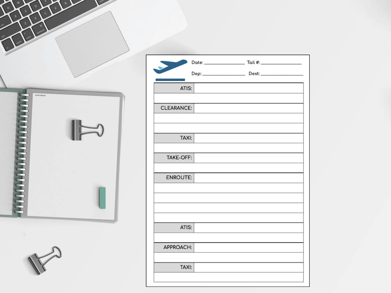 VFR Pilot Flight Lesson Notes Pad Template Aviation Sheet for Student ...