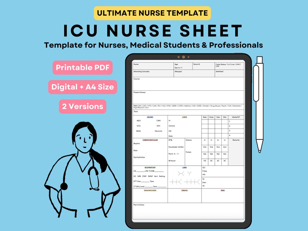 ICU Nurse Sheet Nurse Report Sheet Medical Sheet for Nurses Medical ...