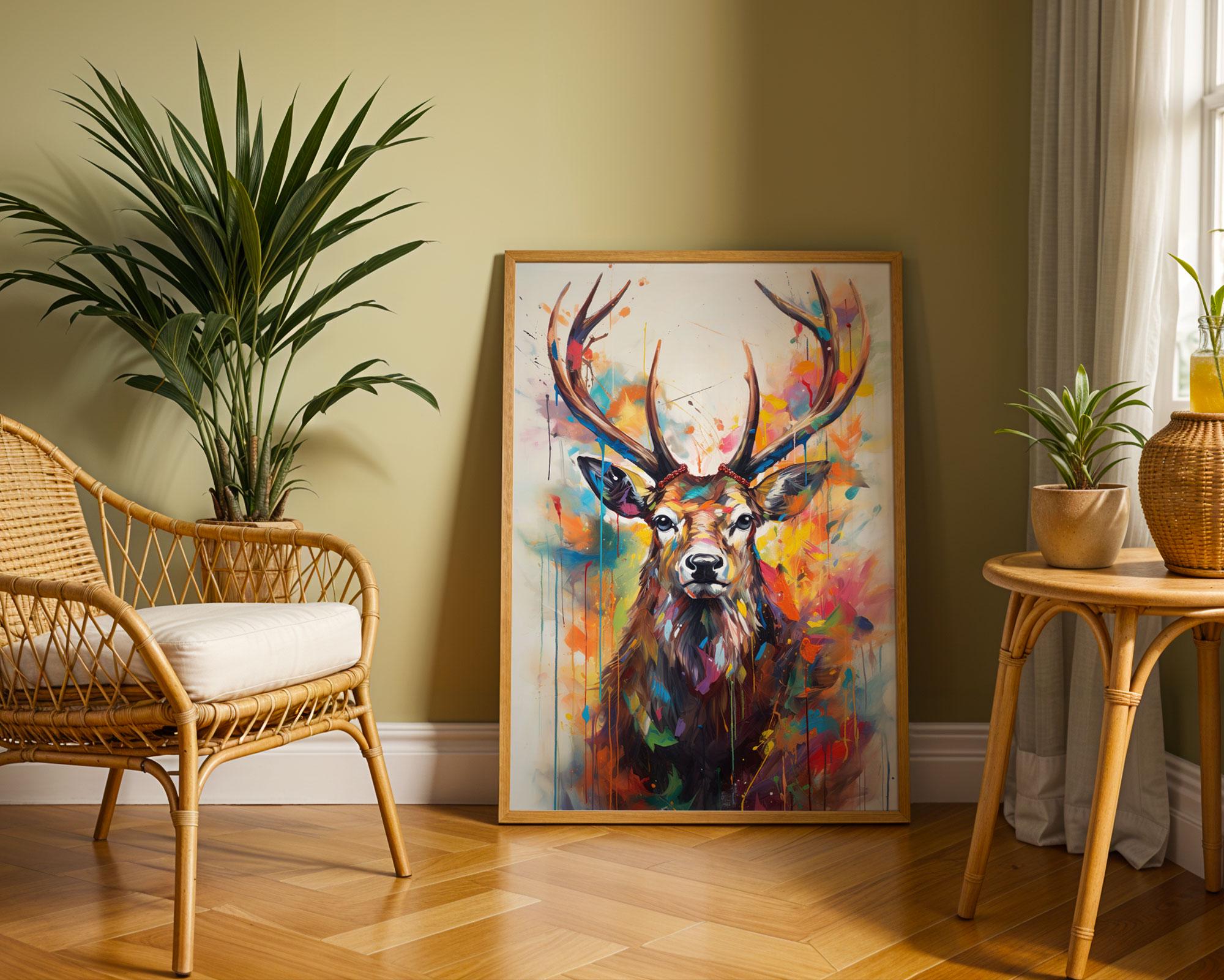 Colorful Stag Digital Wall Art | Rustic Deer Painting | Vintage Print ...