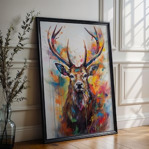 Colorful Stag Digital Wall Art | Rustic Deer Painting | Vintage Print ...