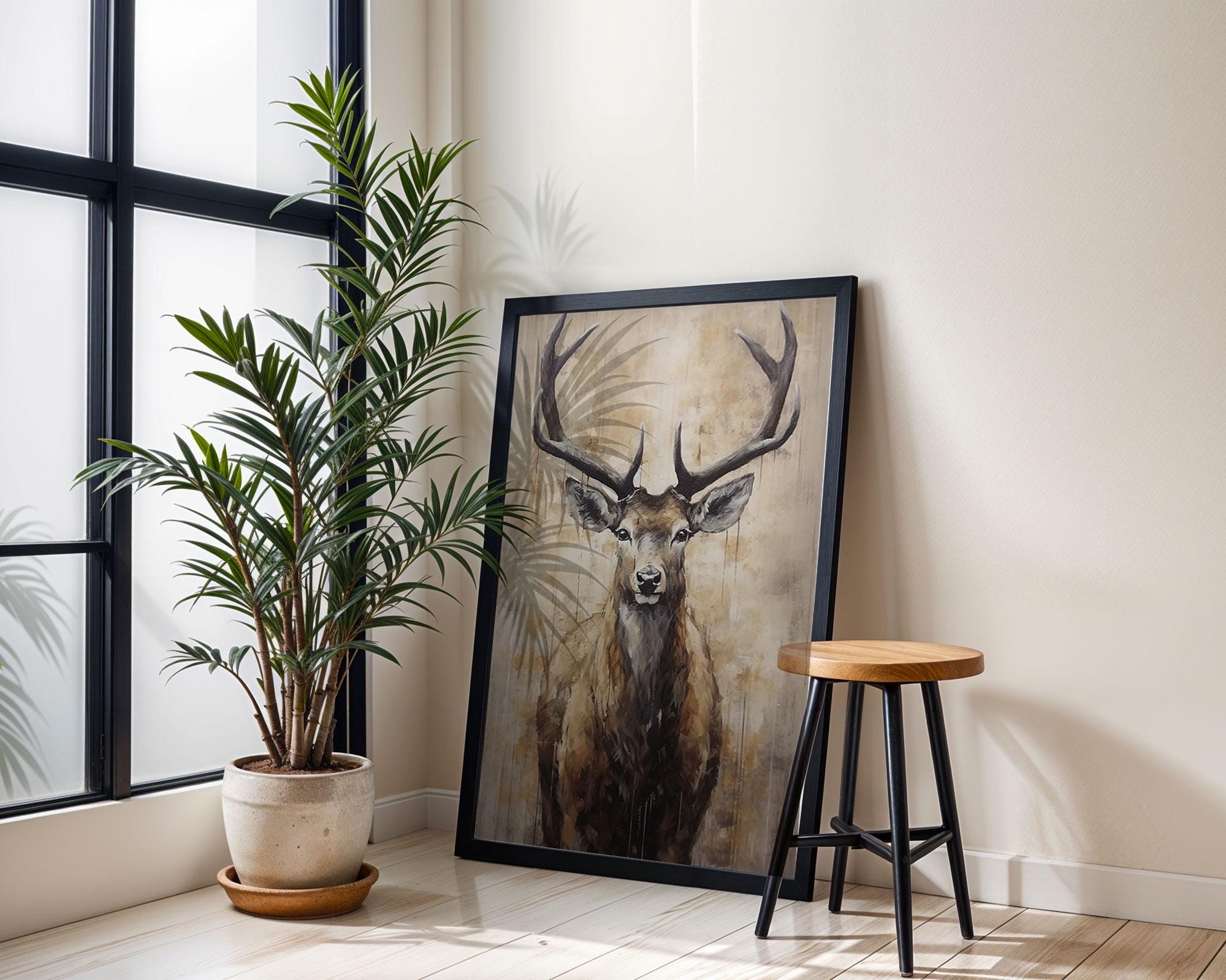 Deer Wall Art | Rustic Deer Painting | Vintage Print Hunting Art ...