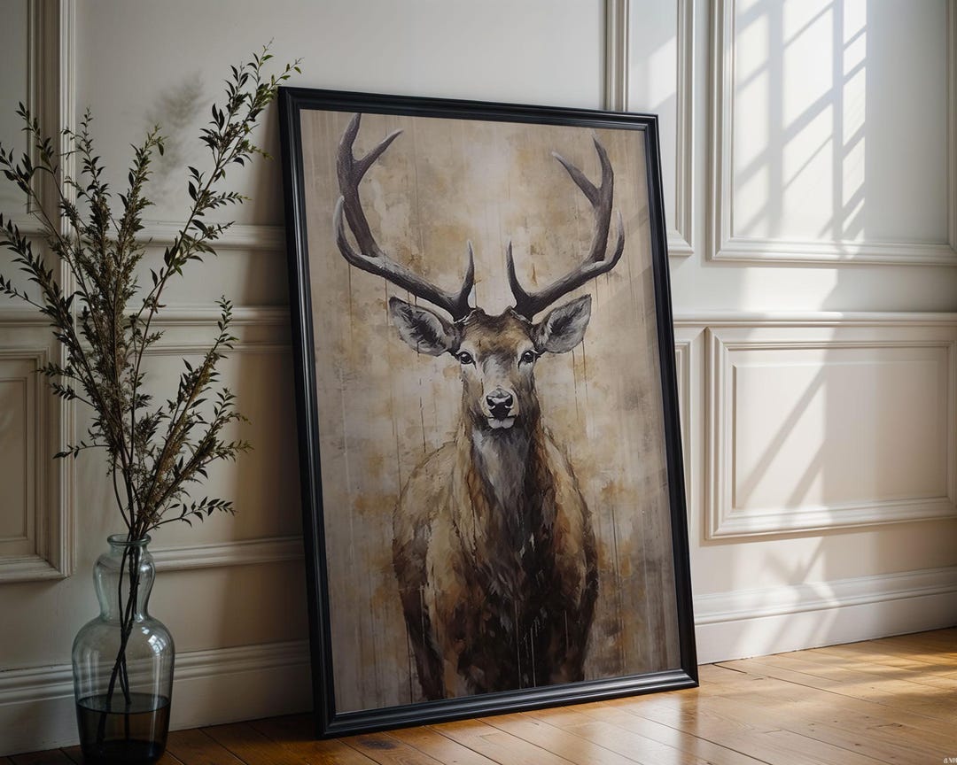 Deer Wall Art | Rustic Deer Painting | Vintage Print Hunting Art ...