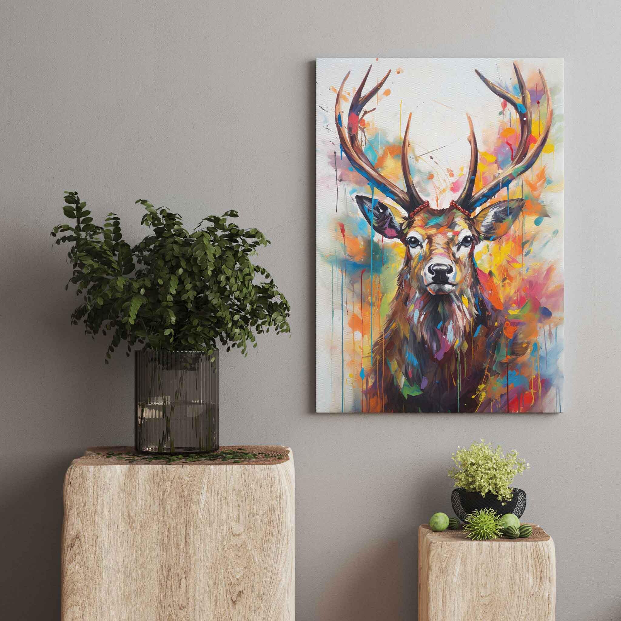 Colorful Stag Digital Wall Art | Rustic Deer Painting | Vintage Print ...