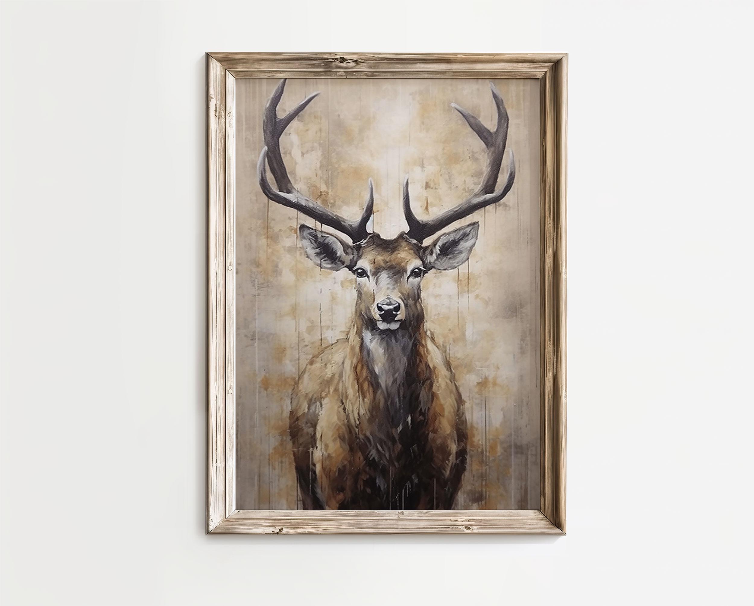 Deer Wall Art | Rustic Deer Painting | Vintage Print Hunting Art ...