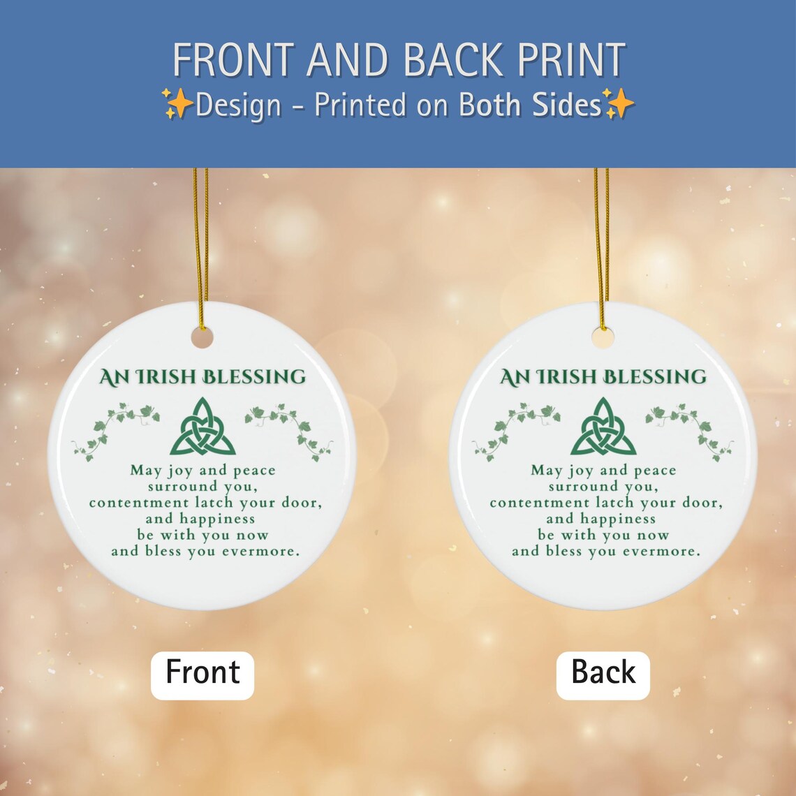 Irish Blessing Ornament - May Joy and Peace Quote, Celtic Knot Keepsake ...