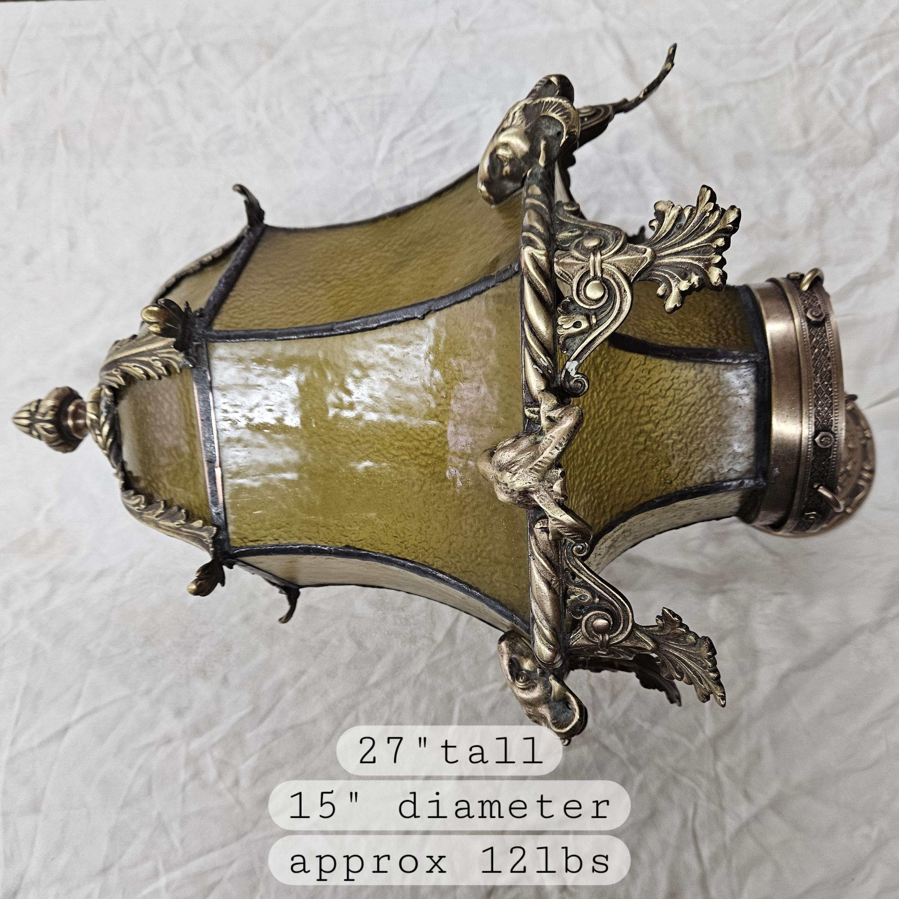 1920s Hanging Brass & Glass Outdoor Light Fixture. - Etsy