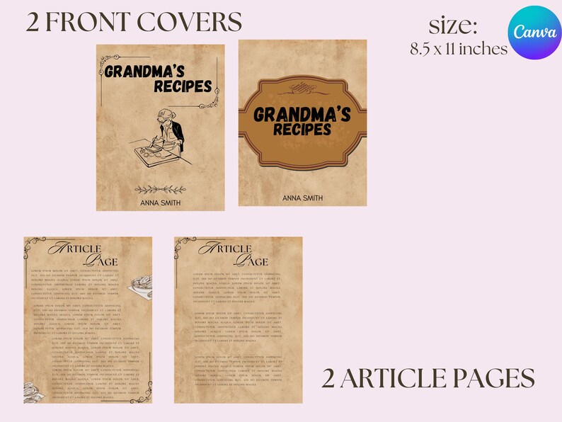 Vintage Style Editable Cookbook Template printable Retro Recipe Pages ...