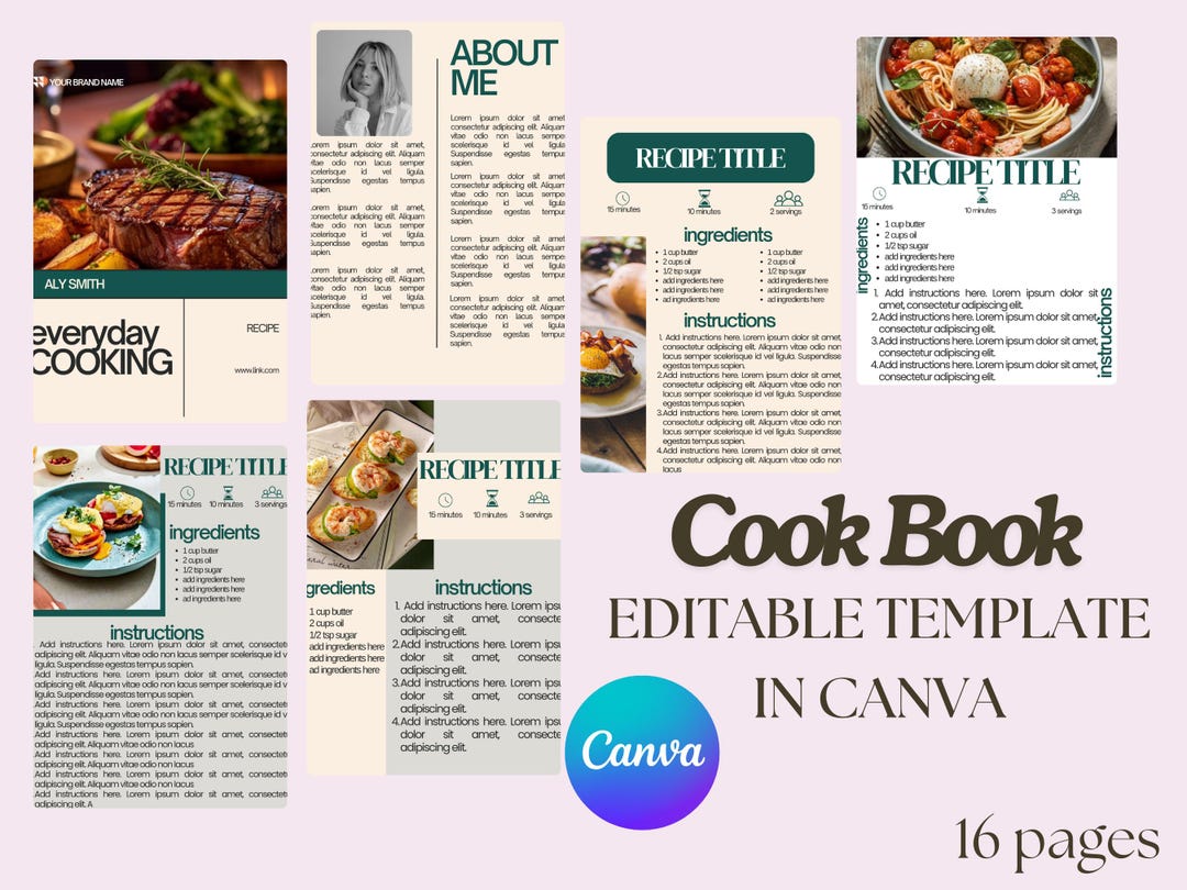 Recipe Book Editable Template Canva Cookbook Editable Template Recipe ...