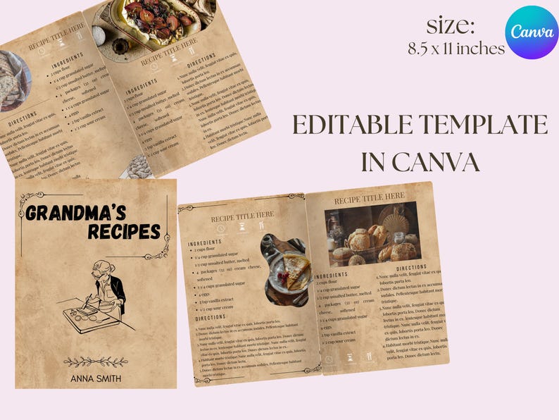Vintage Style Editable Cookbook Template printable Retro Recipe Pages ...