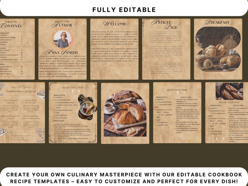 Vintage Style Editable Cookbook Template printable Retro Recipe Pages ...