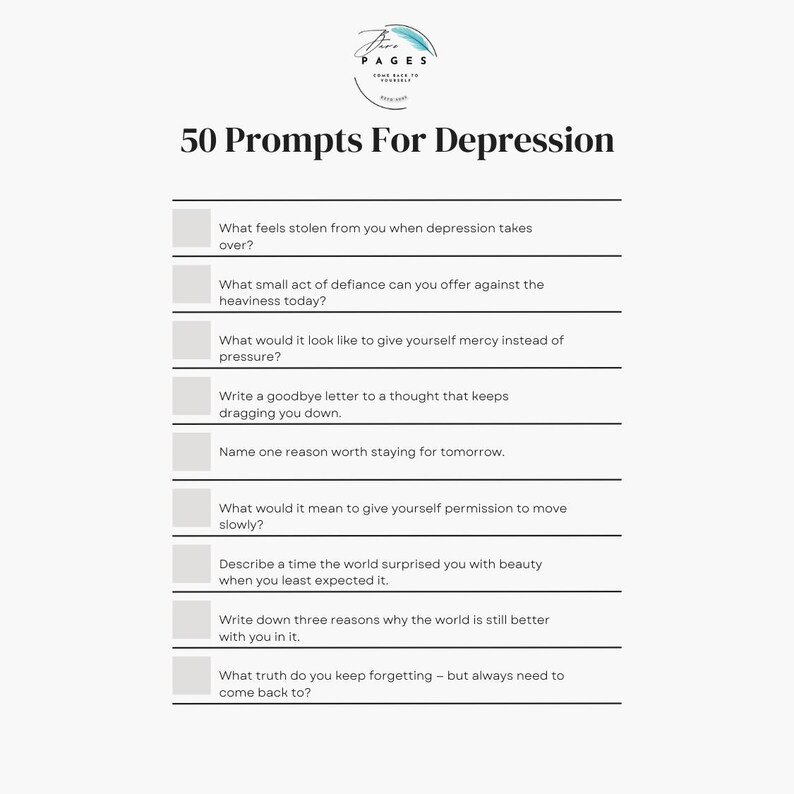 50 Depression Journal Prompts | Self-reflection Worksheet (digital ...