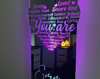Custom Engraved Affirmation Heart Mirror Light - Etsy