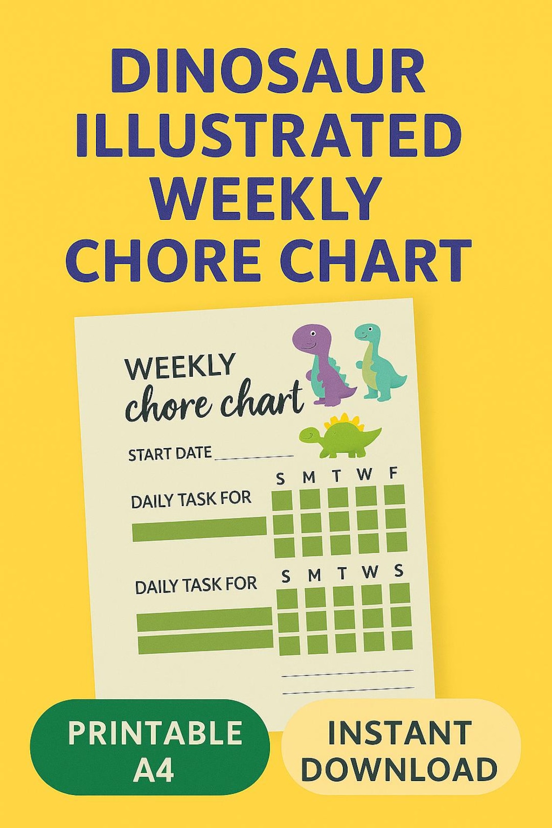 Illustrated Children's Chore Chart - Dinosaur - Etsy