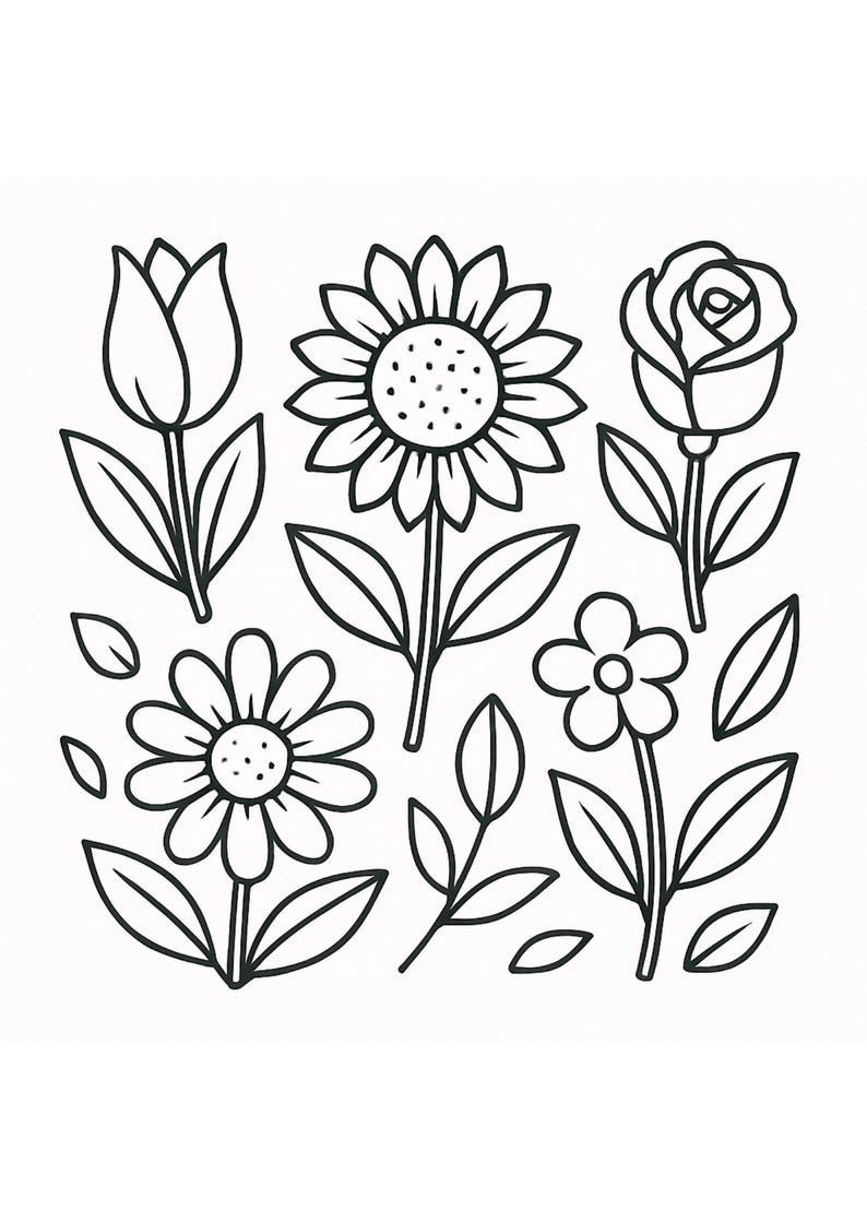 Flower Coloring Pages: 10 Bold Designs, A4 Printable (PDF) - Etsy