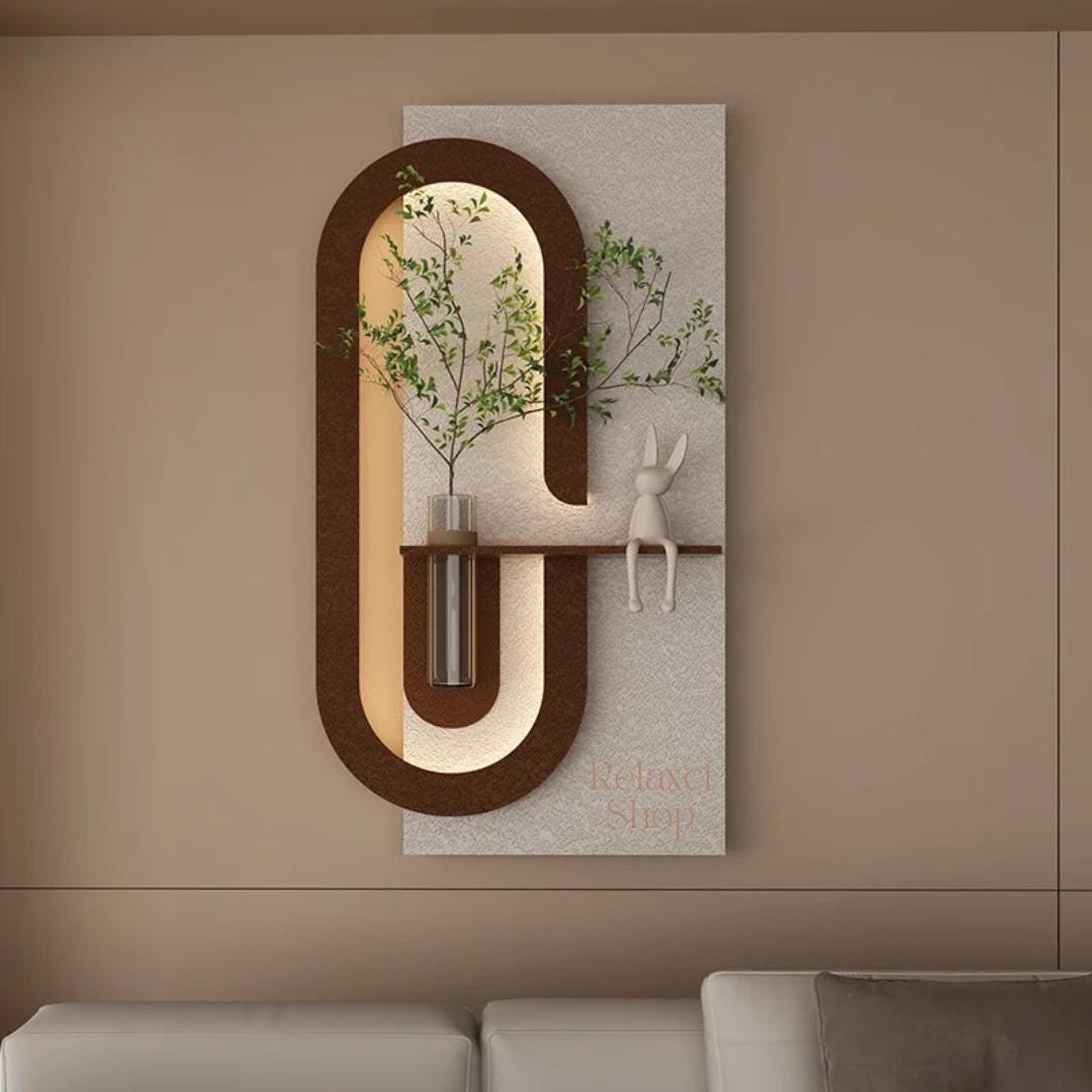 Modern Green Wall Decor Shelf With LED Light, Vase & Plant Holder - Etsy