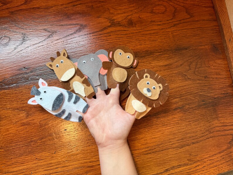 Handcrafted Felt Safari Animal Finger Puppets - Set of 5 Educational ...