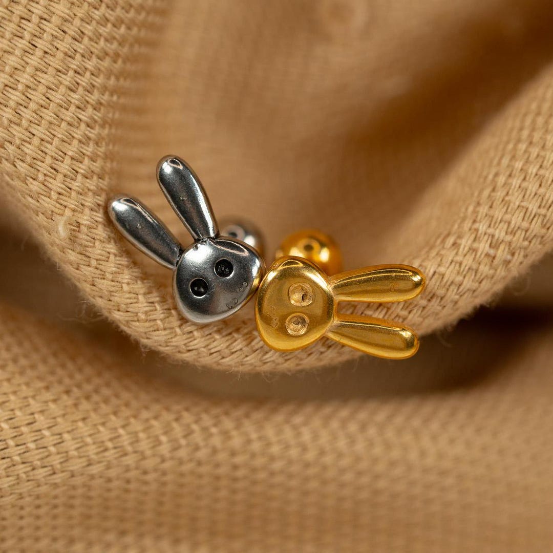 16G Rabbit Ball Back Stud - Screw Back Stud - Bunny Head Earrings ...