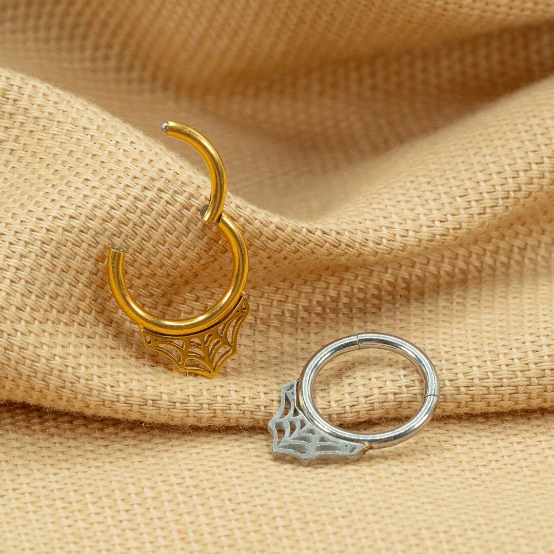 16G Spider Web Hoop • Titanium Clicker Hoop • Web Septum Ring • Conch ...