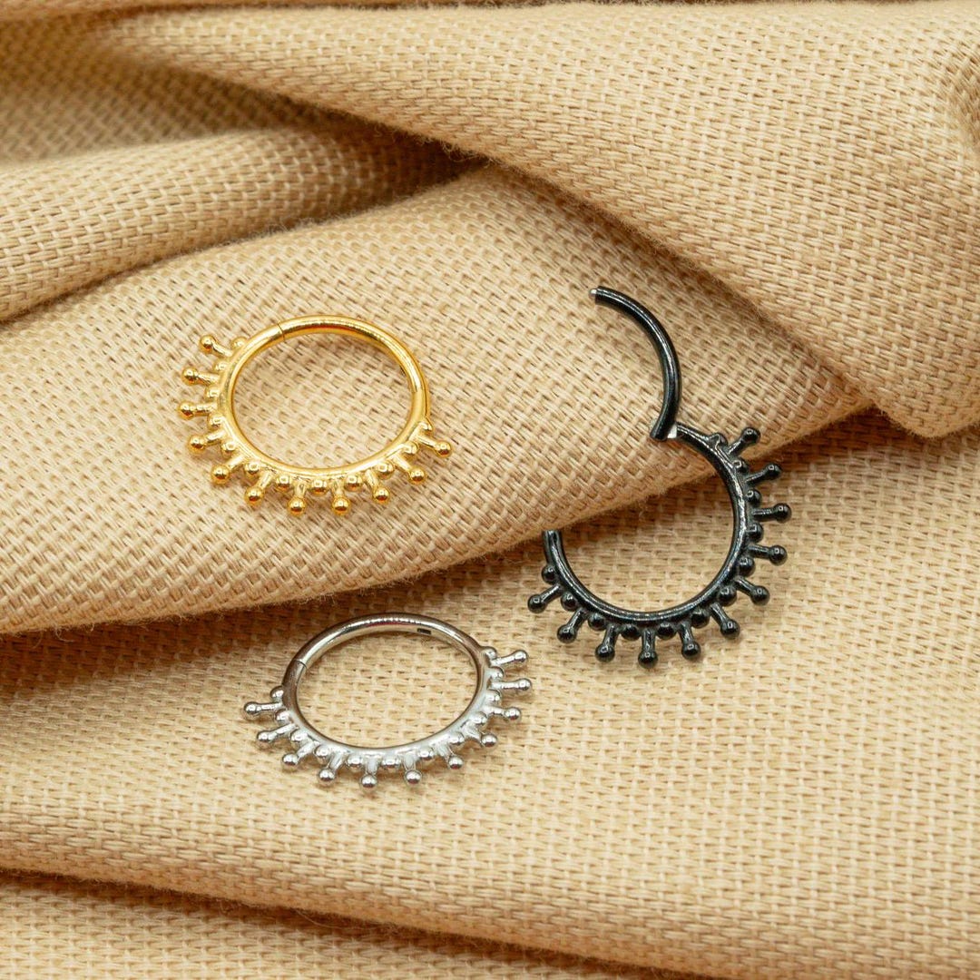 16G Sunshine Rays Hoop • Titanium Clicker Hoop • Sun Septum Ring ...