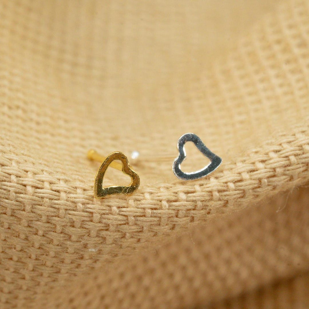 22G Hollow Heart Nose Stud • Heart Nose Ring • Nose Piercing • Nostril ...