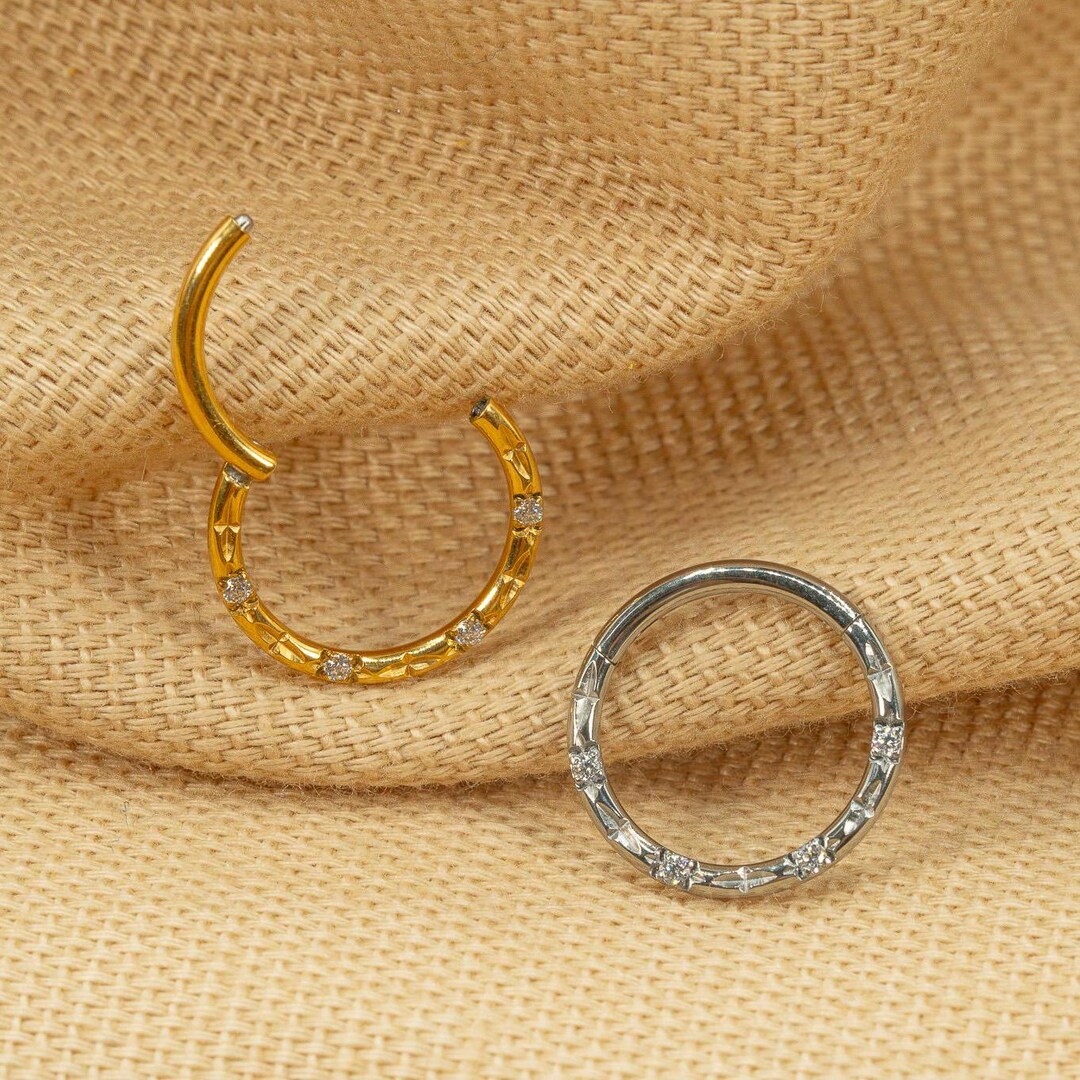 16G Faceted Front Hoop • Titanium Clicker Hoop • Texture Septum Ring • Conch • Cartilage Earring ...