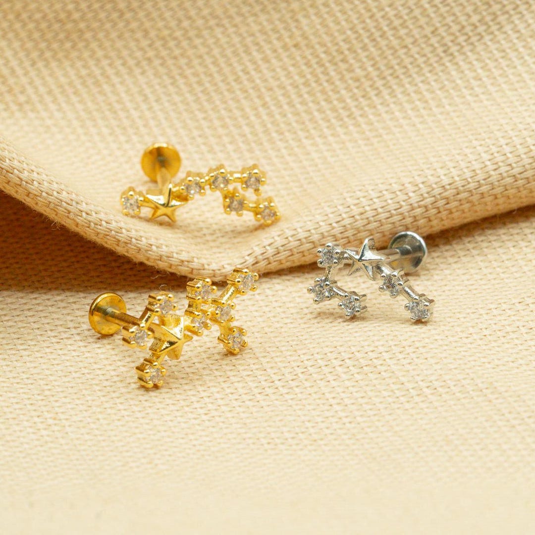 16G Constellation Flat Back Stud - Screw Back Stud - Zodiac Earrings ...