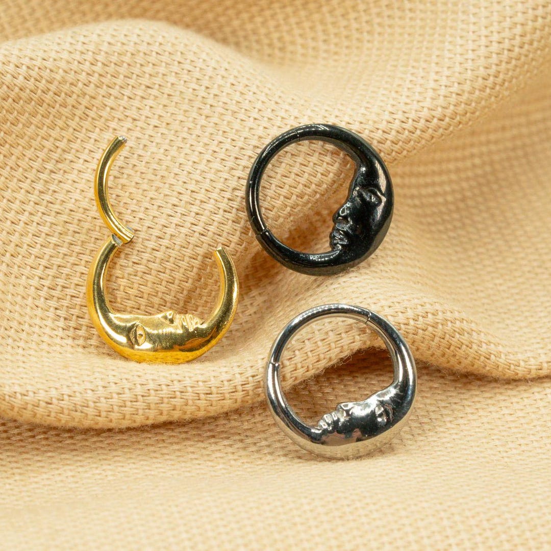 16G Crescent Moon Hoop • Titanium Clicker Hoop • Fat Septum Ring ...