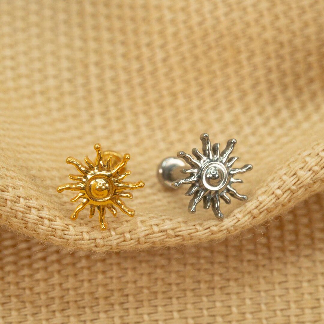 20G/18G/16G Aztec Sun Push Pin • Threadless Flat Back Earring • Tragus ...