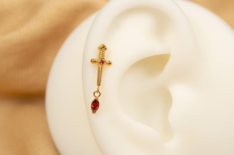 16G Dagger Dangle Sword Flat Back Stud - Screw Back Stud - Drop ...