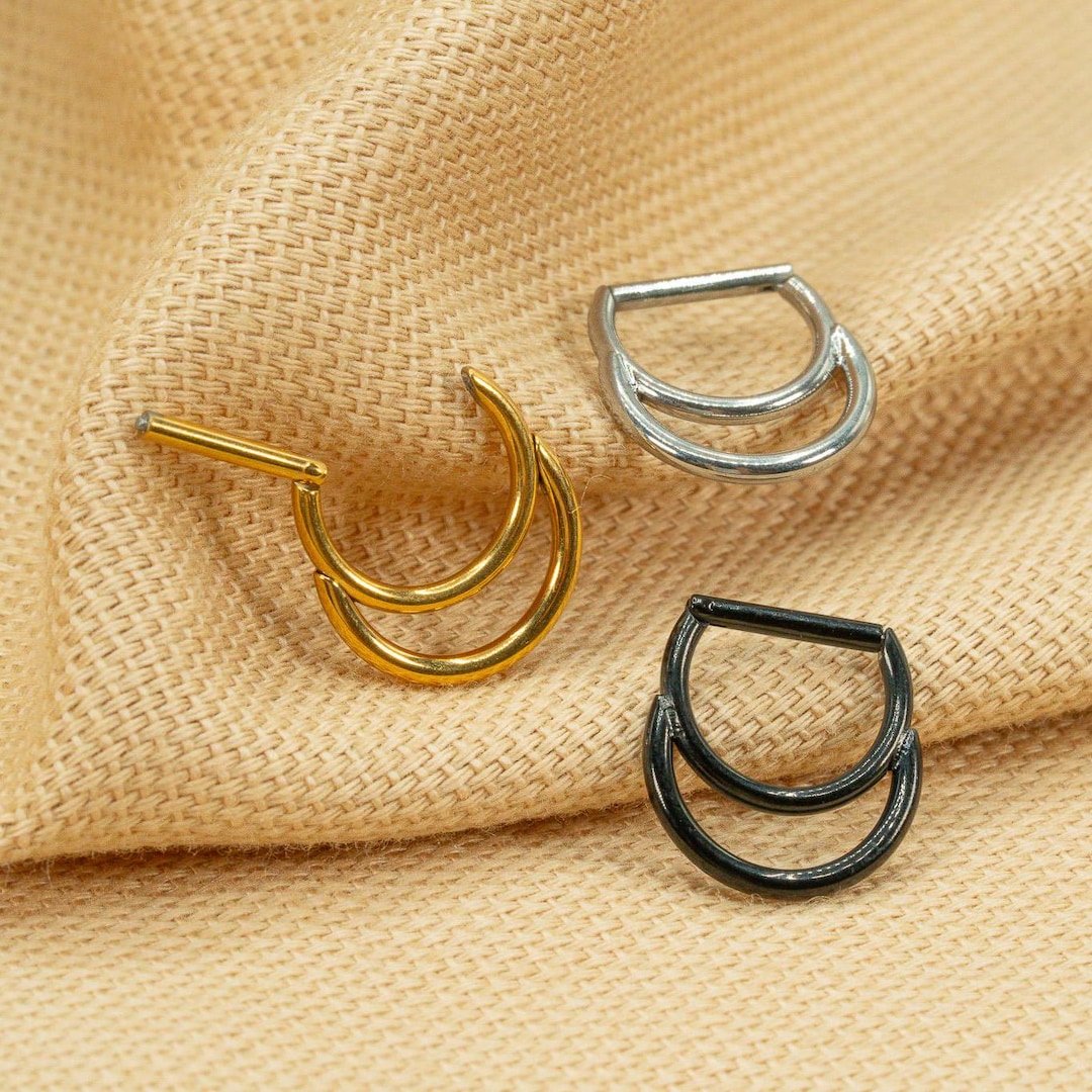 16G Double Half Circle Hoop • Titanium Clicker Hoop • Septum Ring ...