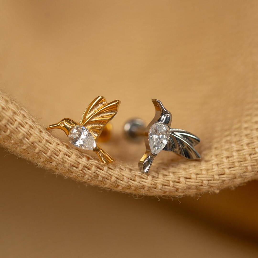 20G/18G/16G CZ Humming Bird Push Pin • Threadless Flat Back Earring ...