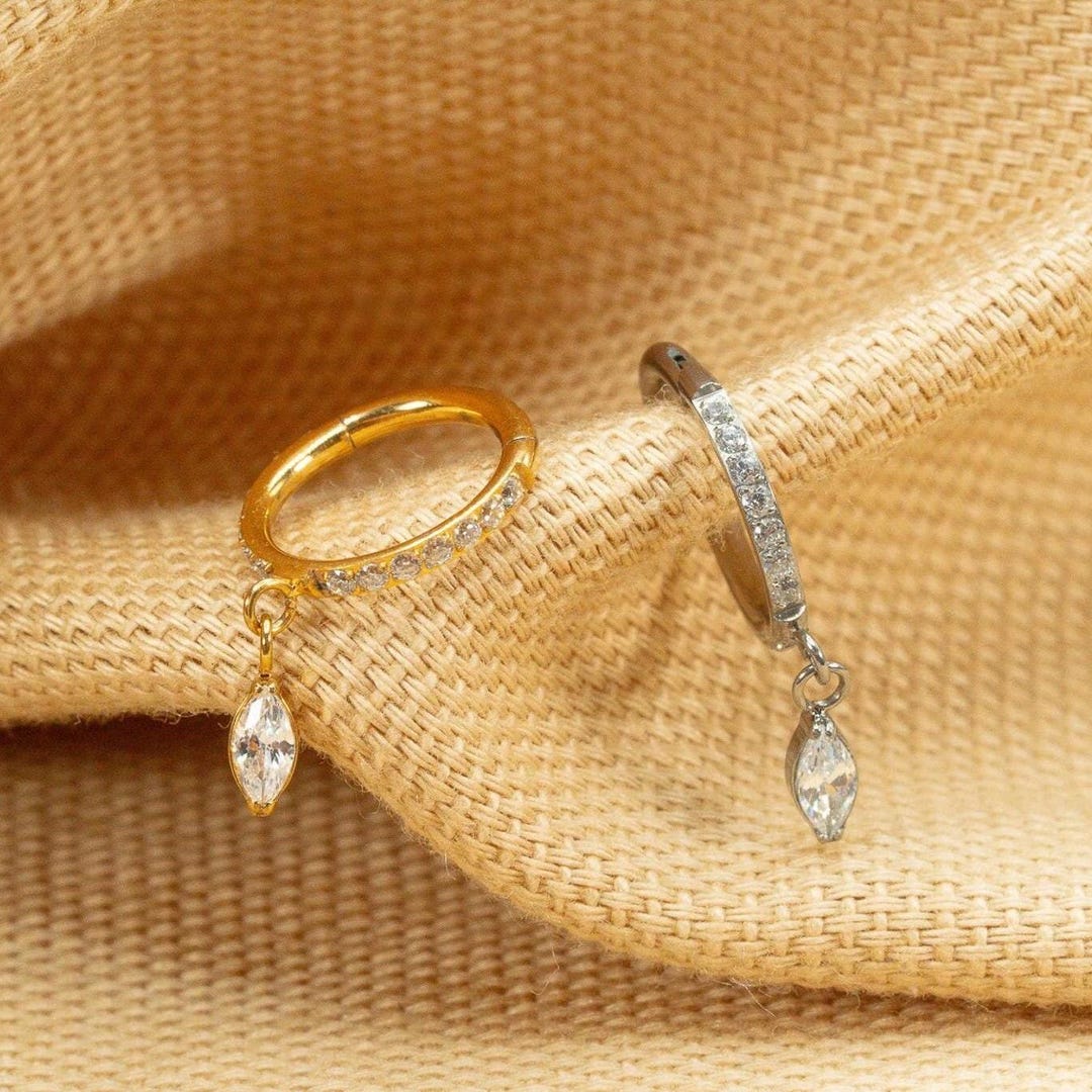 16G Dangling Marquise Hoop • Titanium Clicker Hoop • Septum Ring • Nose ...