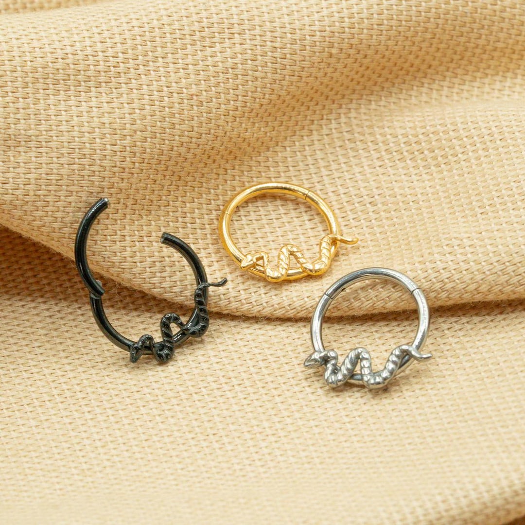 16G Snake Hoop • Titanium Clicker Hoop • Snake Septum Ring • Conch Hoop ...