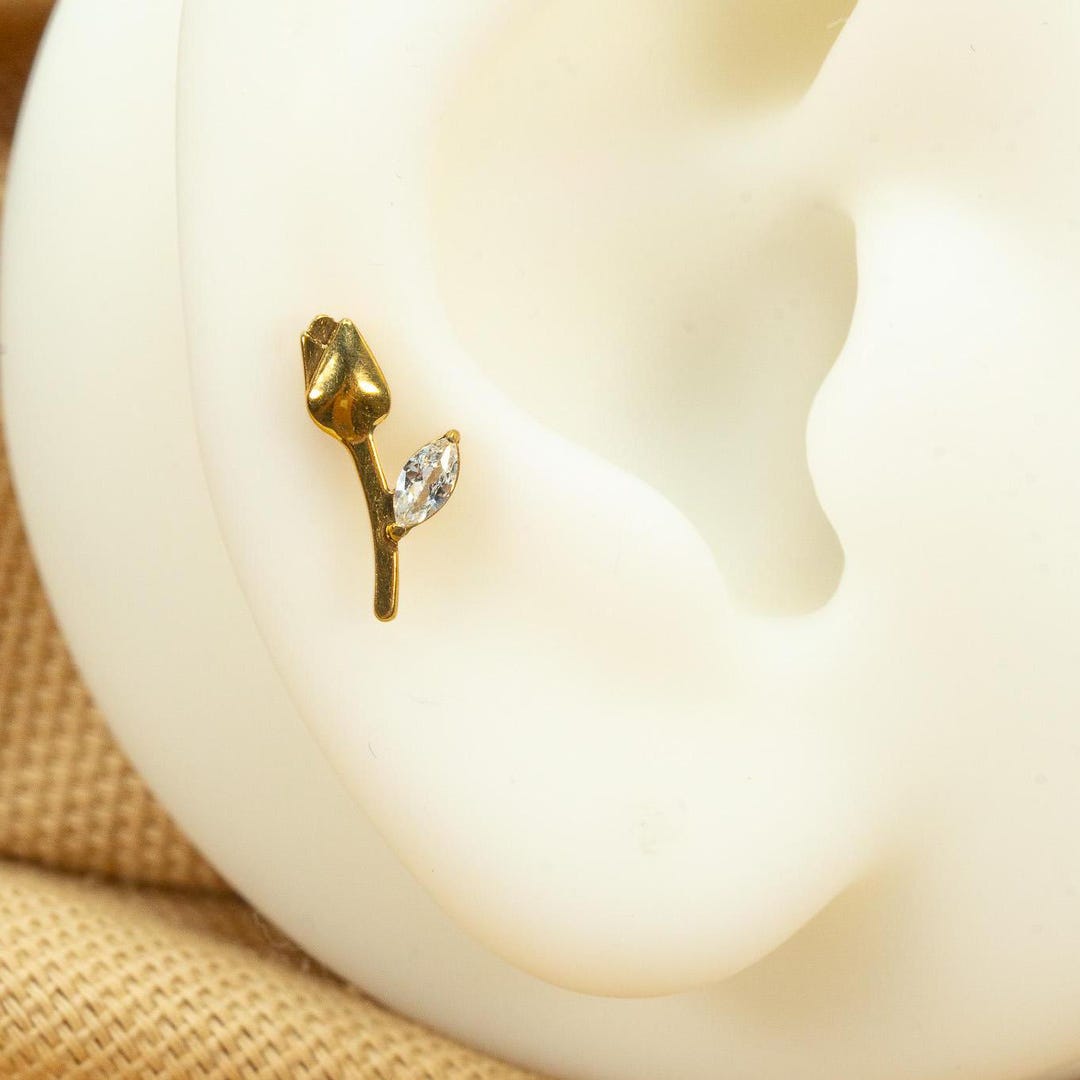 16G Tulip Flower Flat Back Stud - Screw Back Stud - Flower Earrings ...