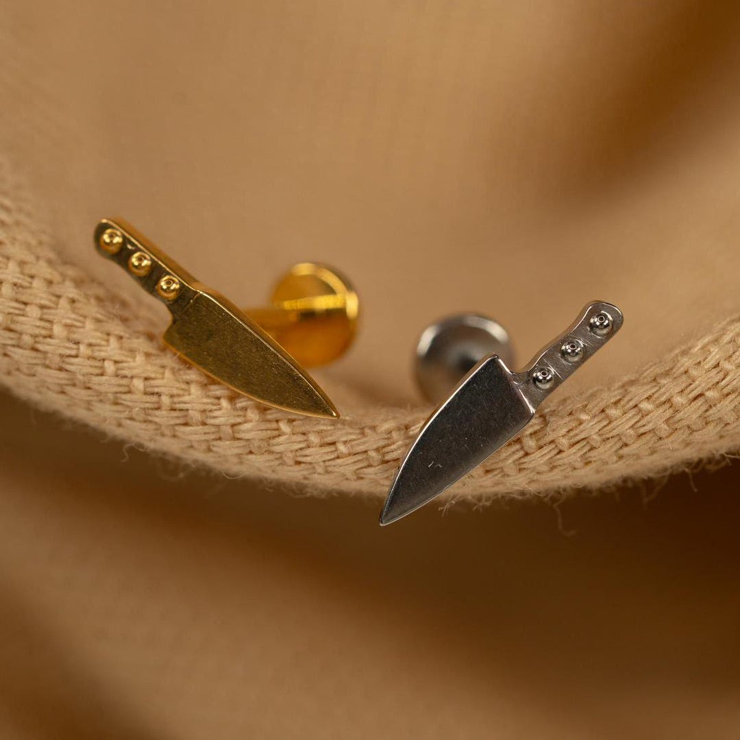 16G Dagger Flat Back Stud - Screw Back Stud - Chef Knife Earrings ...