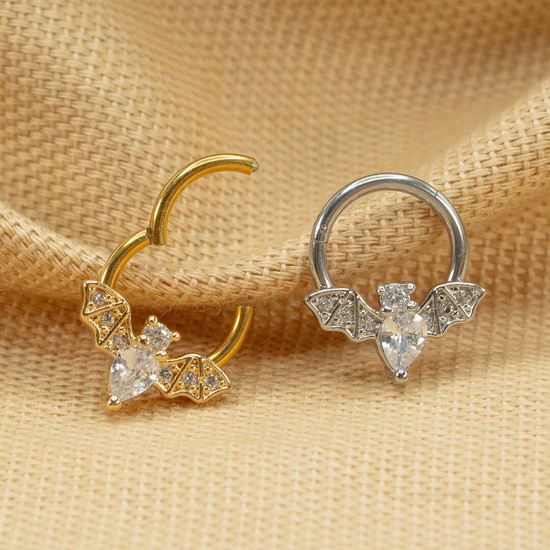 16G Bat Hoop • Titanium Clicker Hoop • Bat Wings Septum Ring • Conch ...