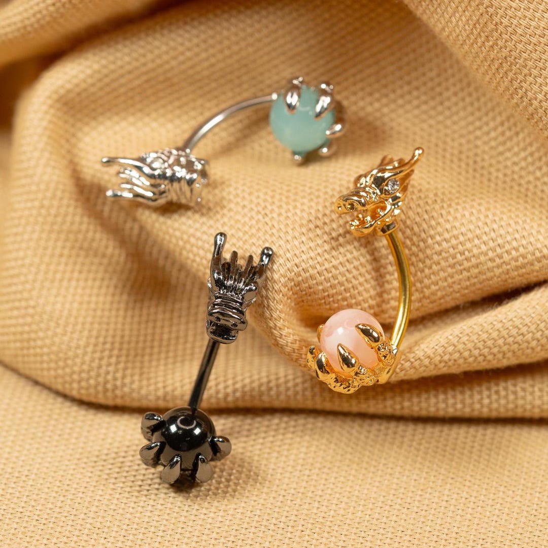 14G Dragon Claw Magic Ball Belly Button Ring Dangle Navel Jewelry ...