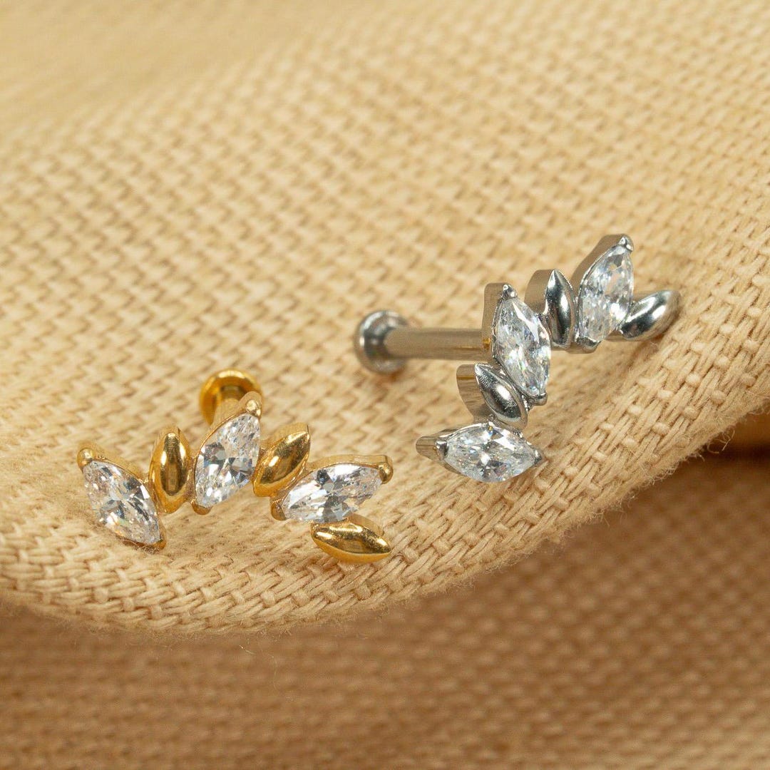 20G/18G/16G Curved Marquise Bar Push Pin • Threadless Flat Back Earring ...