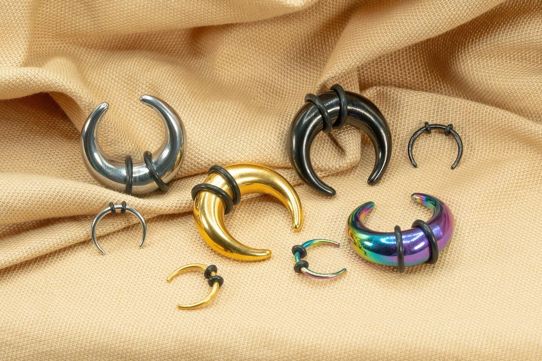 00G/0G/1G/2G/4G/6G/8G/10G/12G/14G Bull Tapers Cresent Horseshoe Pincher ...