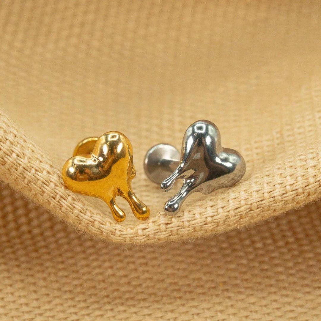 16G Heart Flat Back Stud - Screw Back Stud - Melting Heart Earrings ...