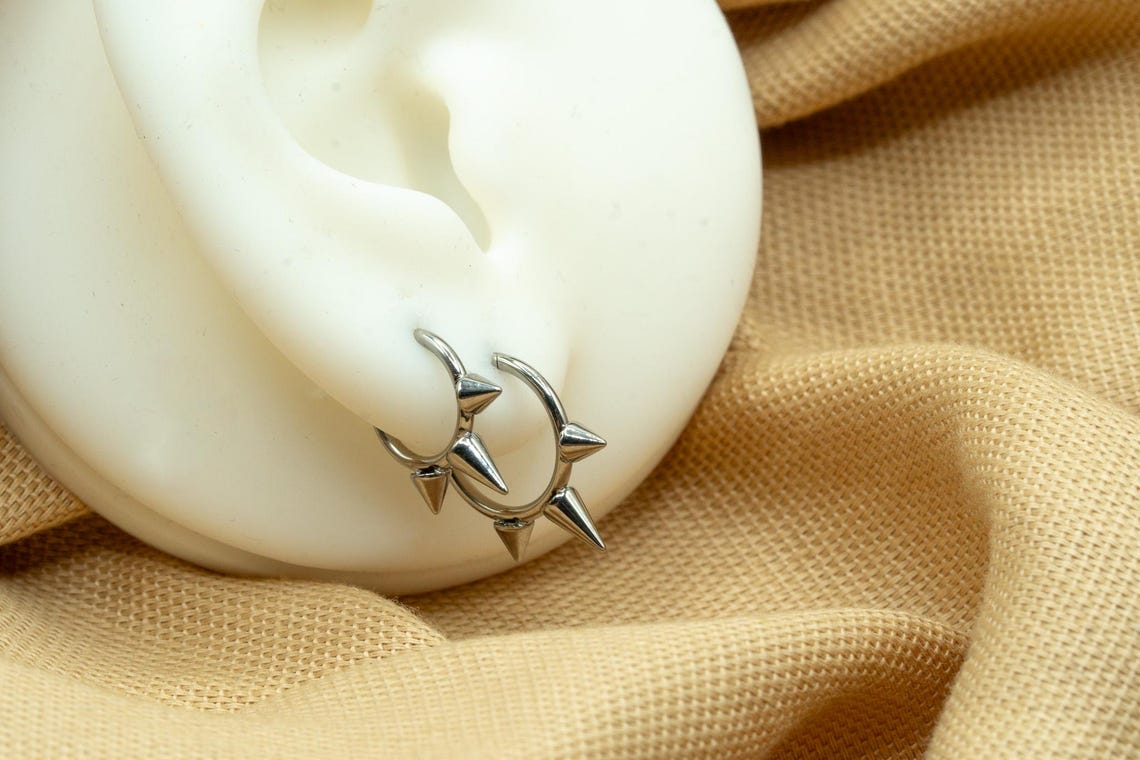 16G Triple Spikes Hoop • Titanium Clicker Hoop • Goth Septum Ring ...
