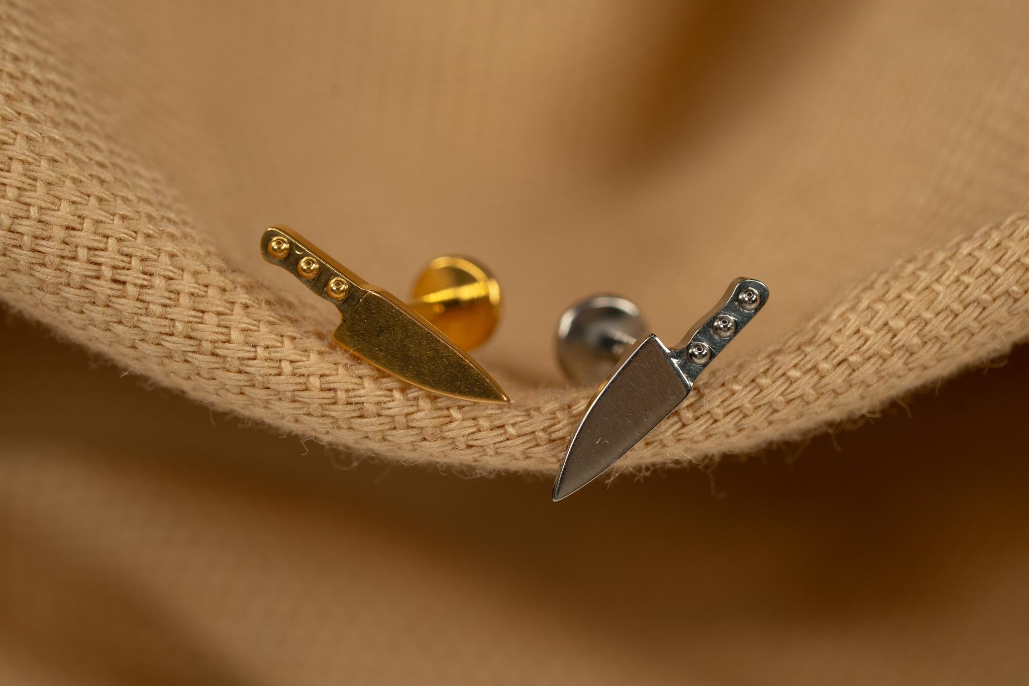 16G Dagger Flat Back Stud - Screw Back Stud - Chef Knife Earrings ...