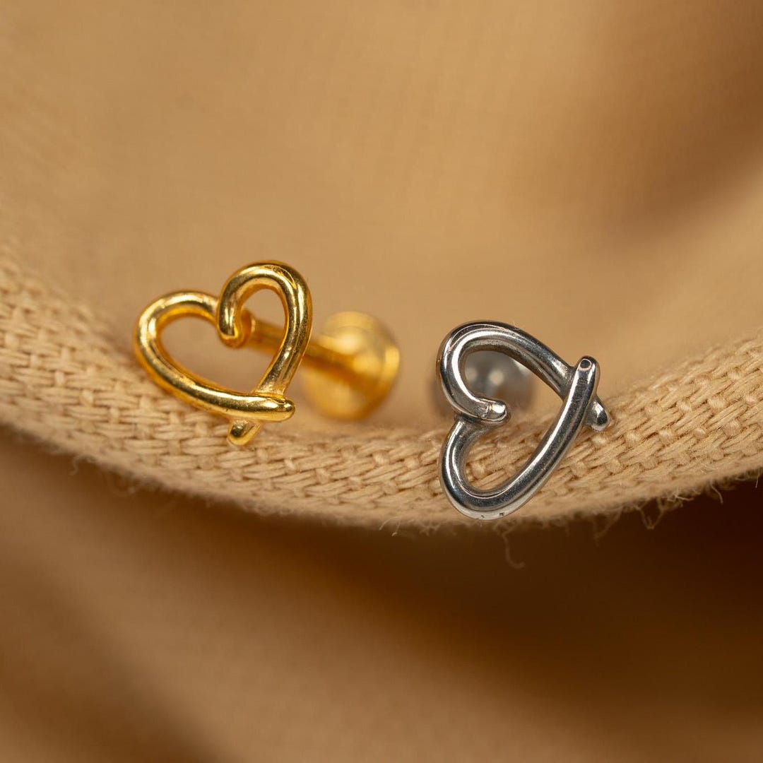 16G Hollow Heart Flat Back Stud - Screw Back Stud - Heart Earrings ...