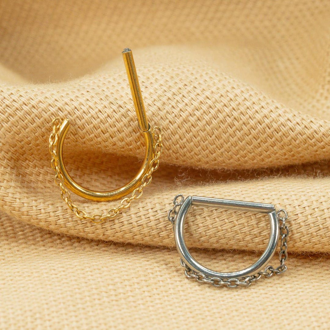 16G D Shape Chain Hoop • Titanium Clicker Hoop • Dangle Septum Ring ...