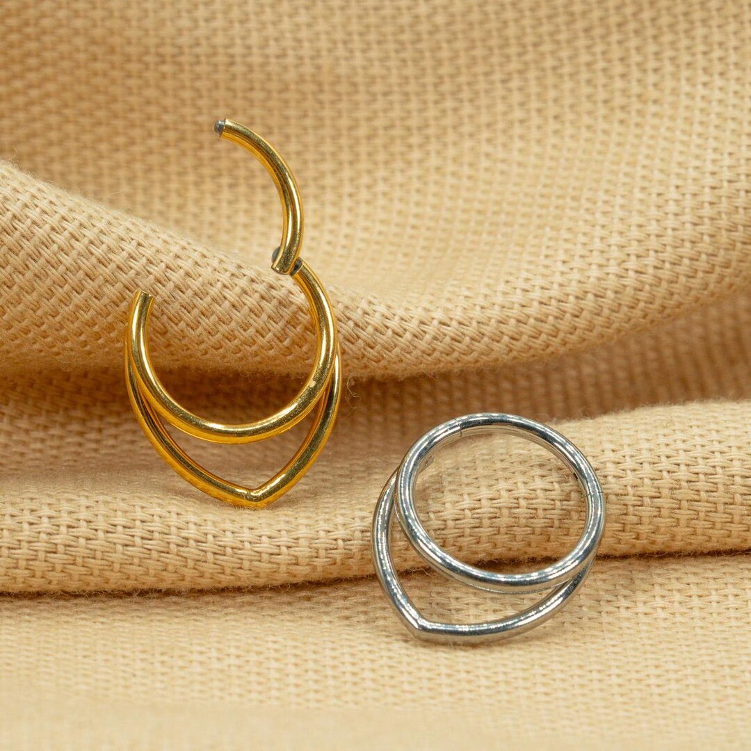 16G Layered Double Hoop • Titanium Clicker Hoop • Septum Ring • Conch ...