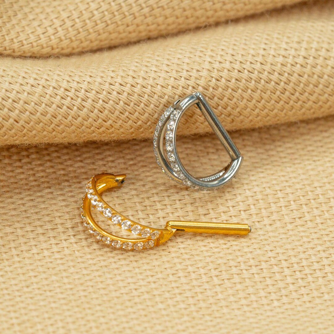 16G Double D Shape Hoop • Titanium Clicker Hoop • Half Septum Ring ...