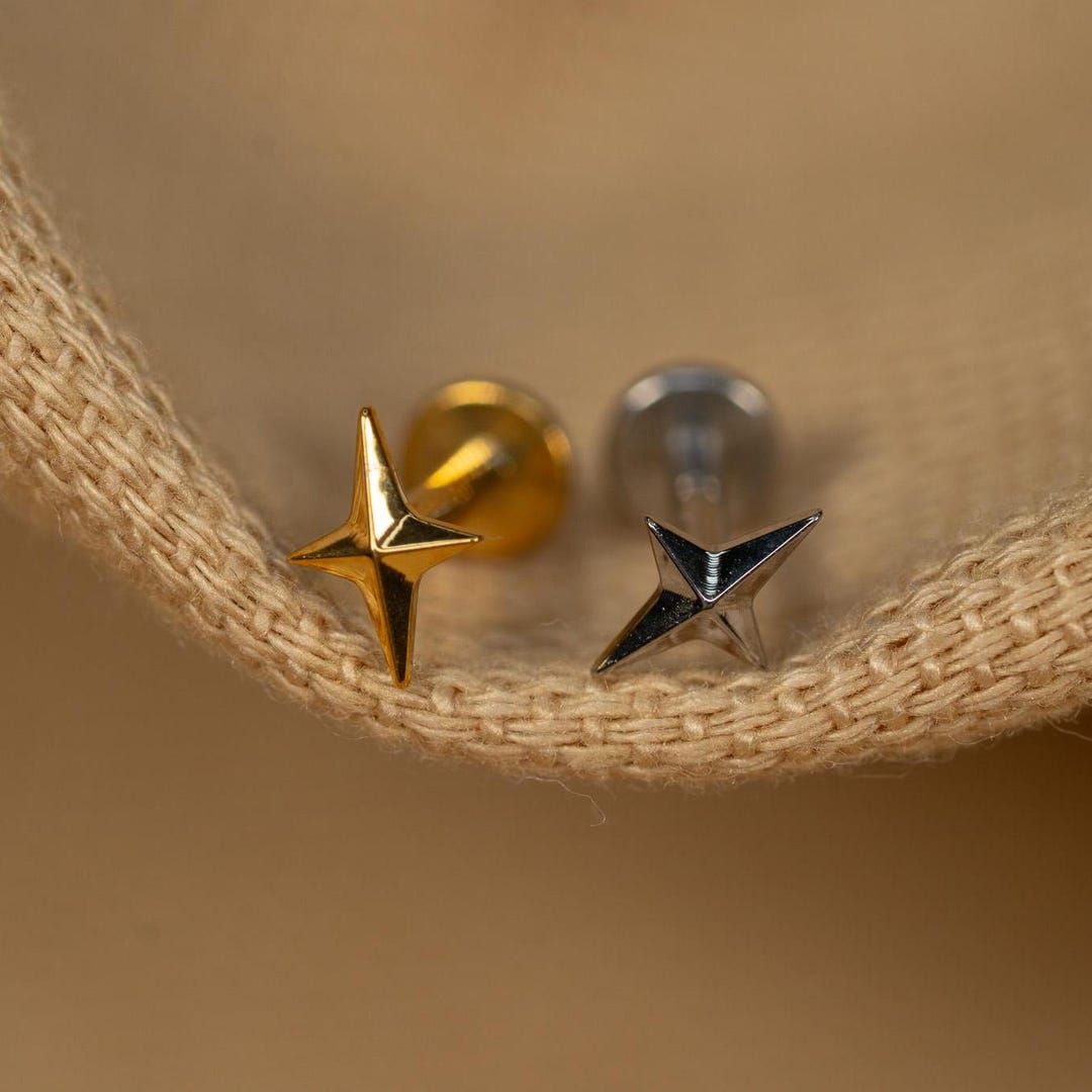 16G Four Point Star Flat Back Stud - Screw Back Stud - Celestial ...