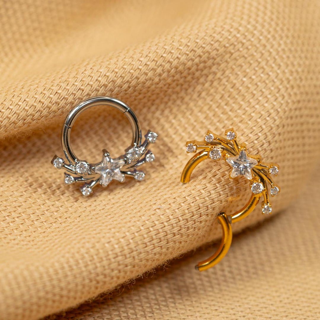 16G Star Burst Hoop • Titanium Clicker Hoop • Shooting Star Septum Ring ...