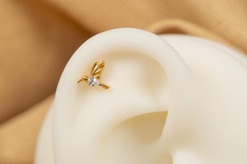 20G/18G/16G CZ Humming Bird Push Pin • Threadless Flat Back Earring ...