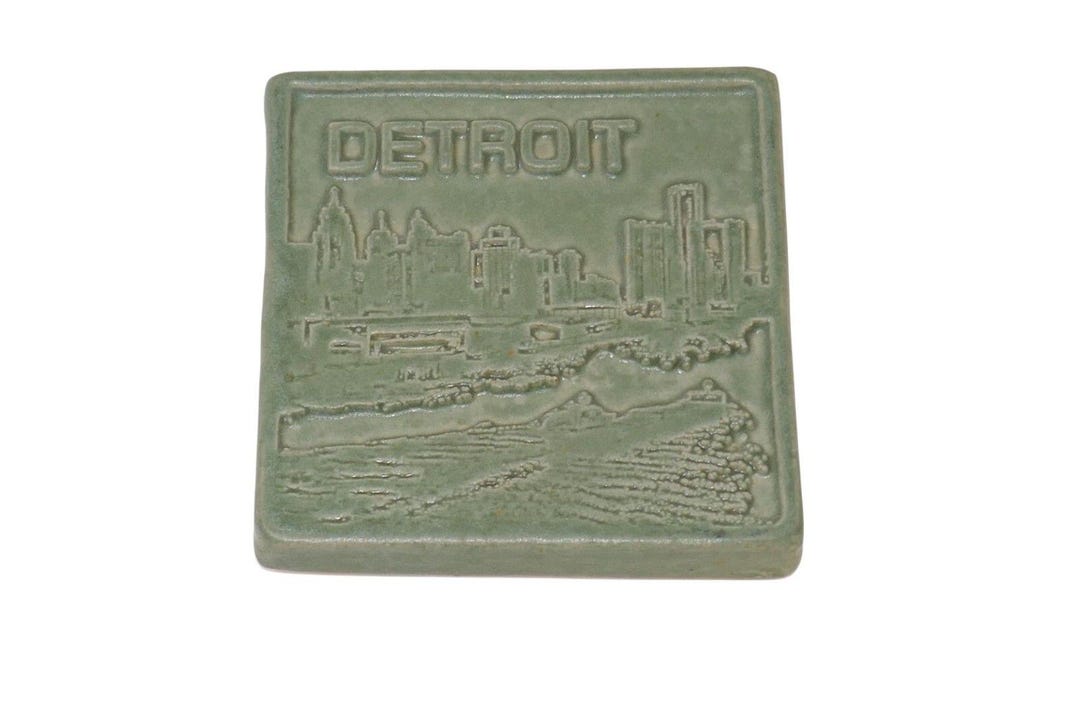 Pewabic Pottery 2000 Detroit Skyline 4" Square Green Tile - Etsy